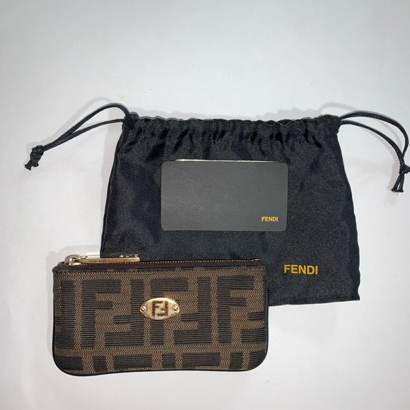 Fenty Beauty | Bags | Fendi Brown Logo Ff Change Purse Key Fob Mint ...